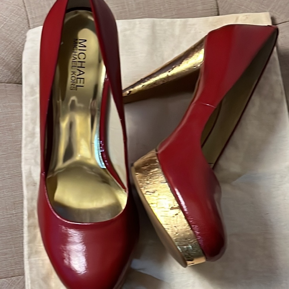 Michael Kors Red Patent Leather Platform Shoes, Size 8 - Gem